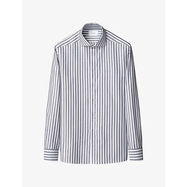 Eton Bengal-stripe Slim-fit Cotton Oxford Shirt - Navy Blue