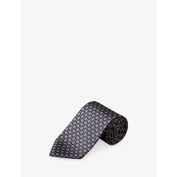 Eton Medallion-print Silk Neck Ties - Navy Blue