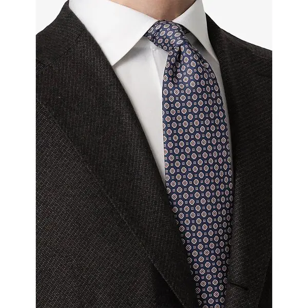 Eton Medallion-print Silk Neck Ties - Navy Blue