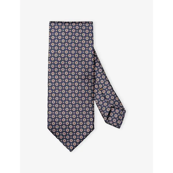 Eton Medallion-print Silk Neck Ties - Navy Blue