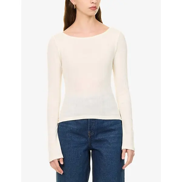 Good American The Variegated Rib Boat-neck Cotton Top
