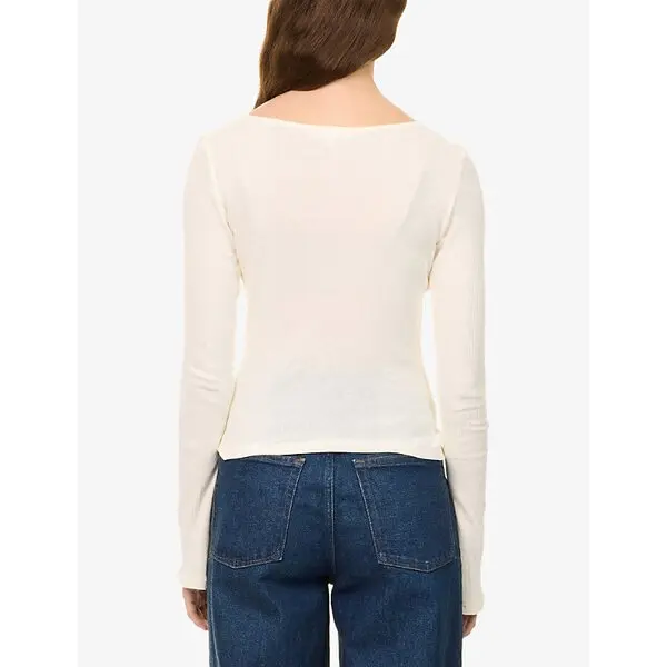 Good American The Variegated Rib Boat-neck Cotton Top