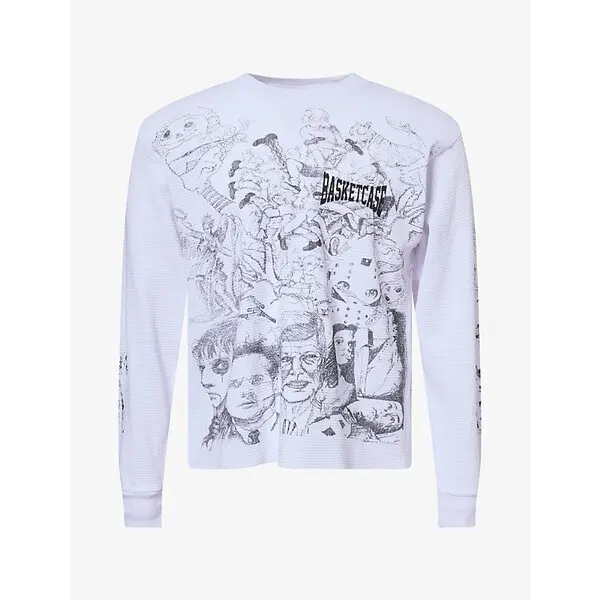 BASKETCASE Scribble Waffle Long-sleeve Cotton Top