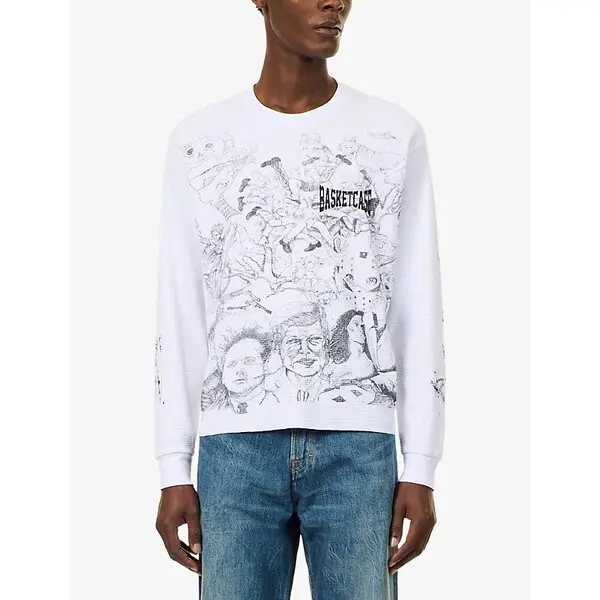 BASKETCASE Scribble Waffle Long-sleeve Cotton Top