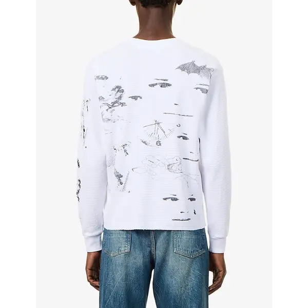 BASKETCASE Scribble Waffle Long-sleeve Cotton Top