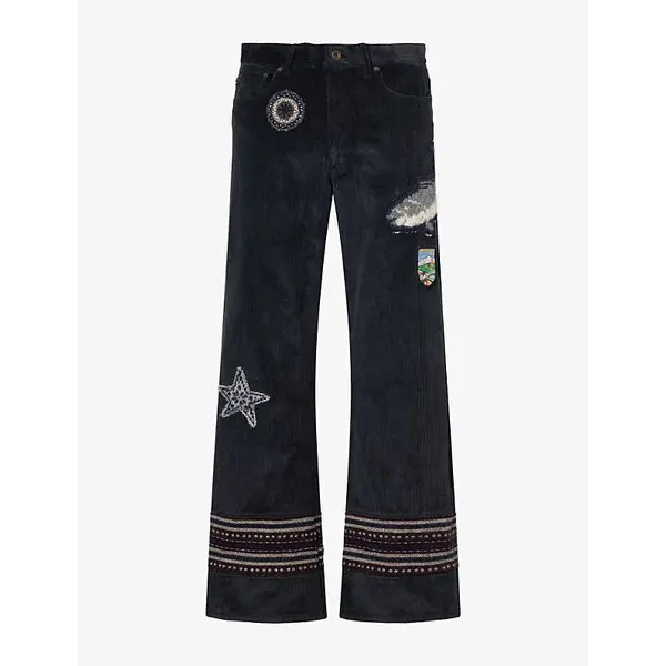 KHOKI Patched Design Cotton Corduroy Trousers - Black