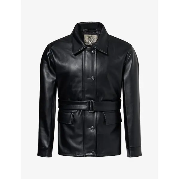 BASKETCASE Belted Faux Leather Jacket - Black