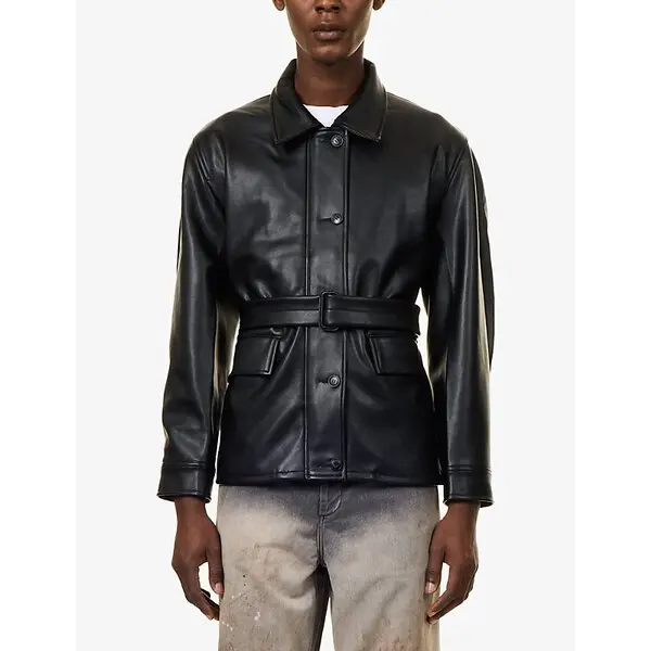 BASKETCASE Belted Faux Leather Jacket