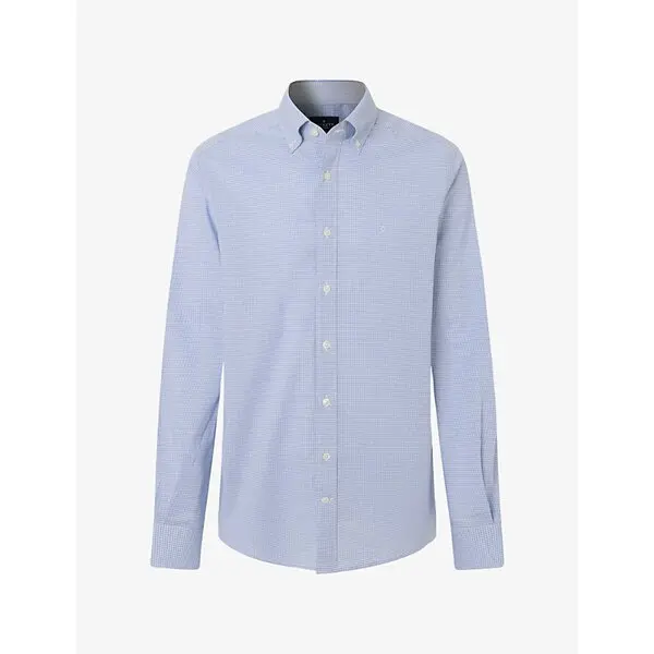 HACKETT Gingham Tailored-fit Stretch-cotton Shirt - Sky Blue