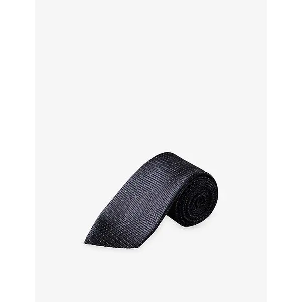 Eton Herringbone Woven Silk Tie - Navy Blue