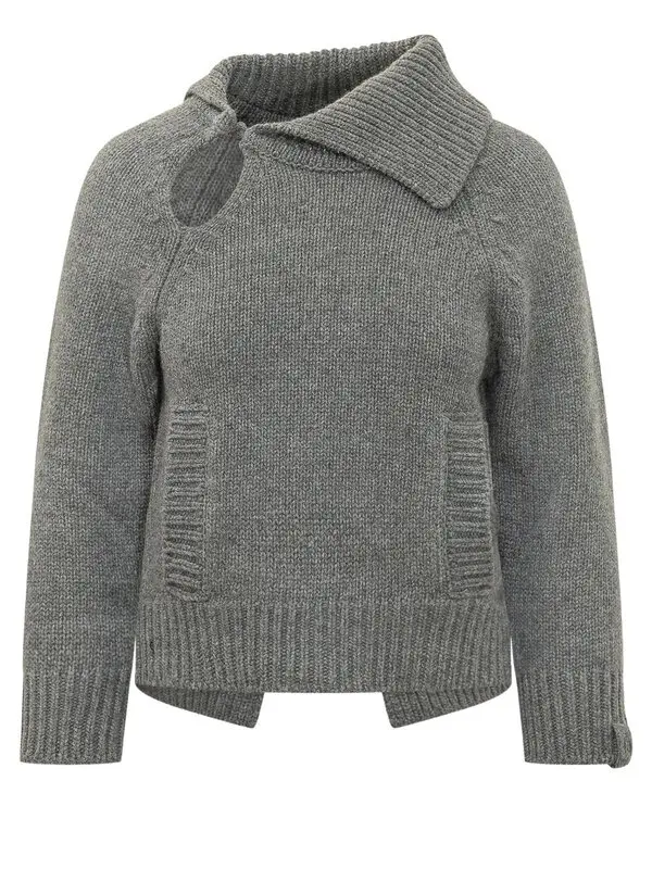 Victoria Beckham Sweater In Wool With Asymmetrical Collar - Grey