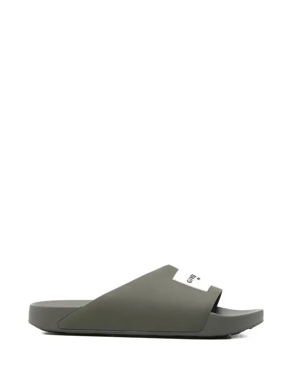 Givenchy Flat Rubber Label Slide Mules - Green