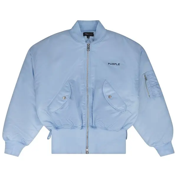 PURPLE BRAND Satin Zip Front Bomber - Blue