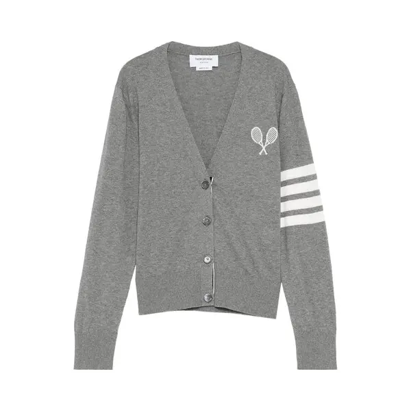 Thom Browne Tennis Racquets Intarsia Neck Cardigan 'light
