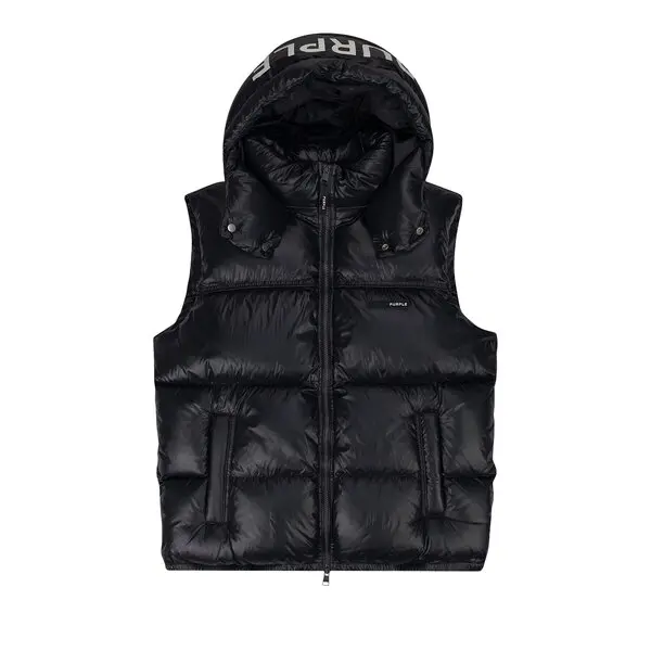 PURPLE BRAND Nylon Snap Off Hood Puffer Vest 'jet - Black