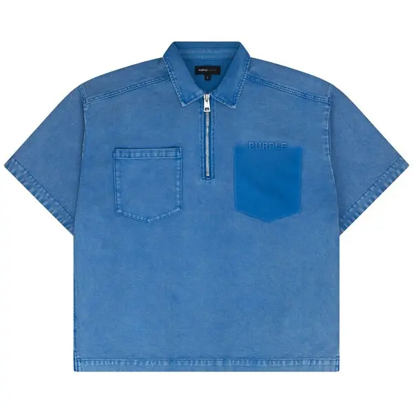PURPLE BRAND Oversize Short-sleeve Zip Polo - Blue