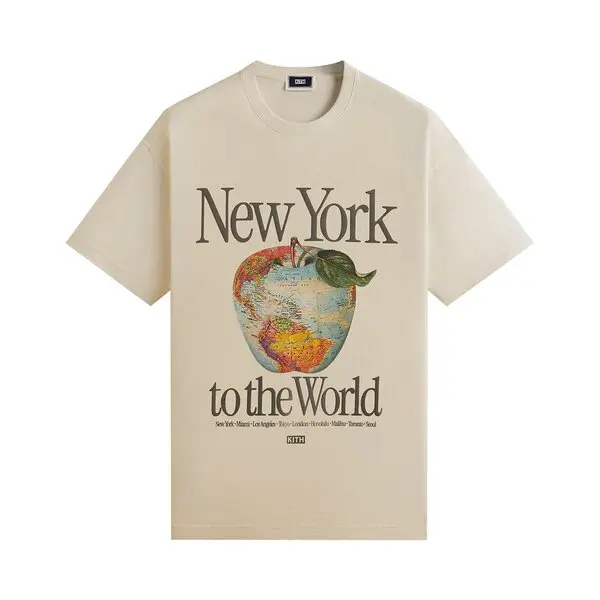 Kith Ny To The World Apple Globe Vintage Tee 'sandrift - Cream
