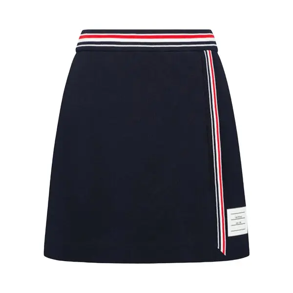 Thom Browne Rwb Stripe Trim Classic Pique Wrap Skirt 'navy - Blue