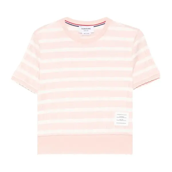 Thom Browne Rib Cuff Scallop Edge Stripe Rib Tee /white