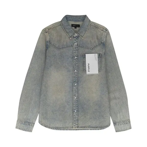 PURPLE BRAND Long-sleeve Coated Western Shirt 'light Indigo - Blue