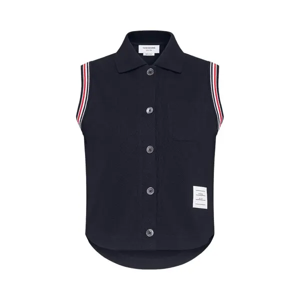 Thom Browne Button-down Classic Pique Rwb Trim Sleeveless Shirt 'navy - Blue