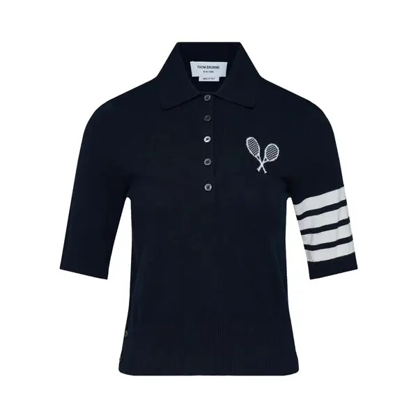 Thom Browne 4 Bar Tennis Racquets Intarsia Polo 'navy - Blue