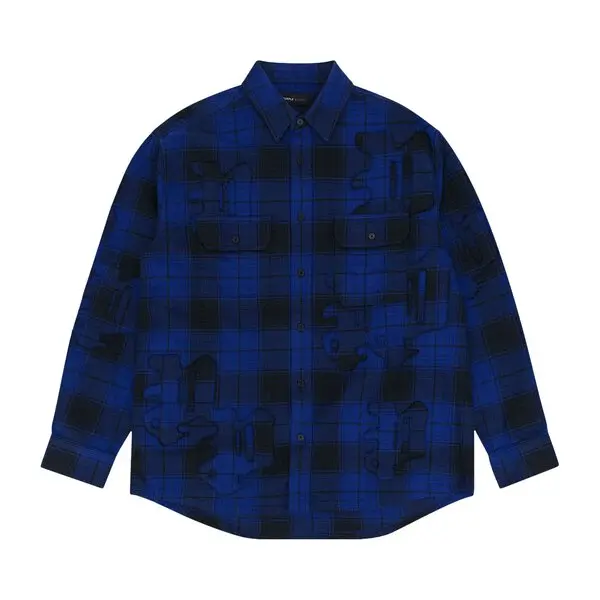 PURPLE BRAND Plaid Flannel Long-sleeve Shirt - Blue