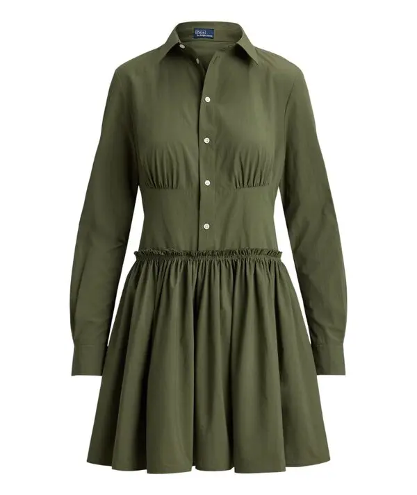 Ralph Lauren Paneled Cotton Canvas Mini Shirtdress - Dense Olive