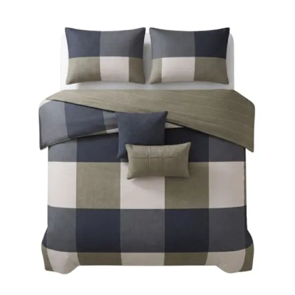 PURE PARIMA Bebejan Checkered Navy Tan Reversible Comforter Set - Blue