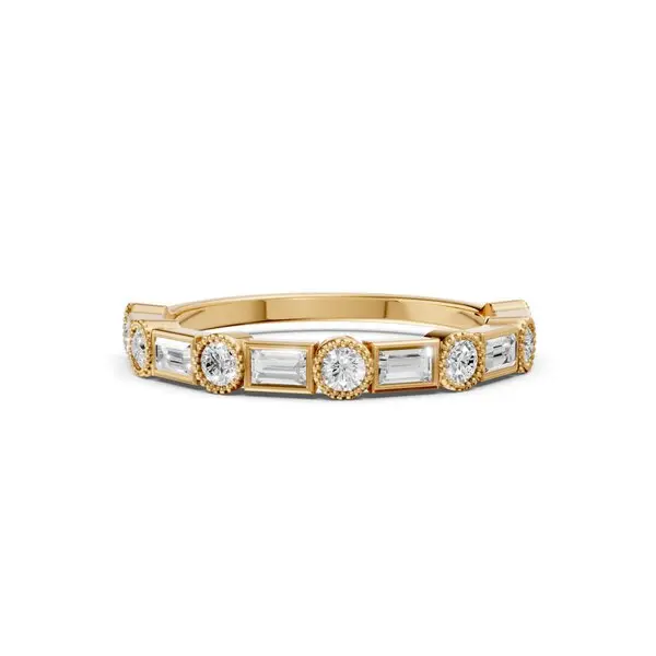 AYA FINE JEWELRY Perpetua Round & Baguette Cut Lab Grown Diamond Milgrain Eternity Band In Gold - Yellow