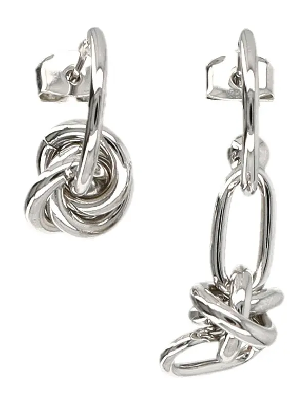 JUSTINE CLENQUET Daria Mismatched Hoop Earrings With Knot Link Detail - Argento