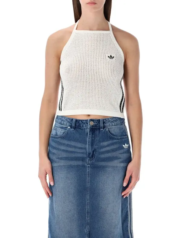 ADIDAS ORIGINALS Halter-neck Crochet Top Slim Fit - White