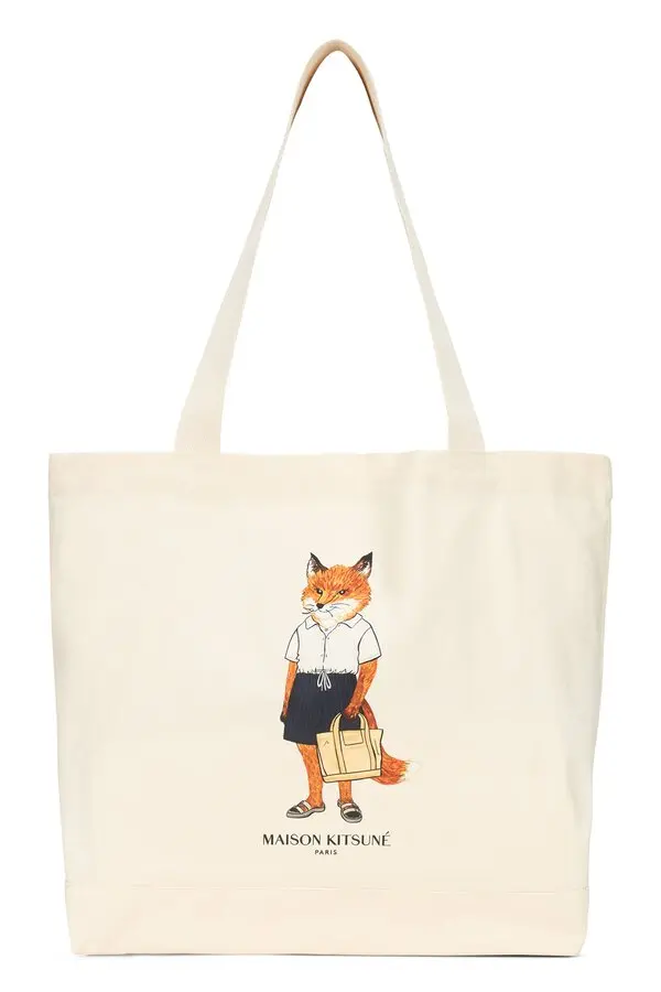 Maison Kitsuné Canvas Tote Handbag 32.5 Cm X 44 Cm - Sand