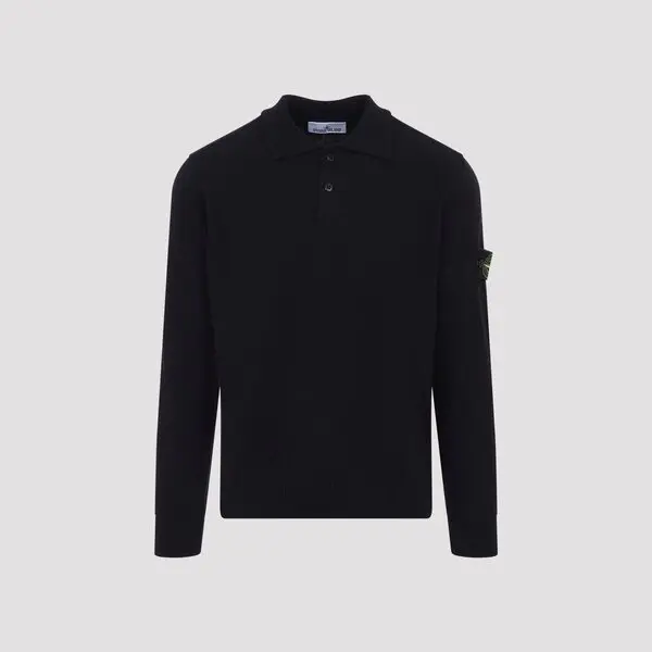 Stone Island Virgin Wool Polo Knit Shirt - Blue
