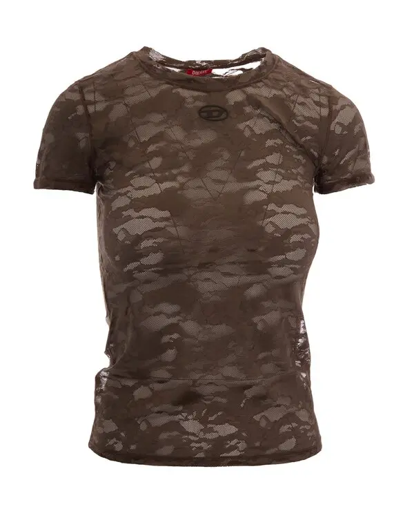 DIESEL® Sheer Lace Mesh Short Sleeve Top
