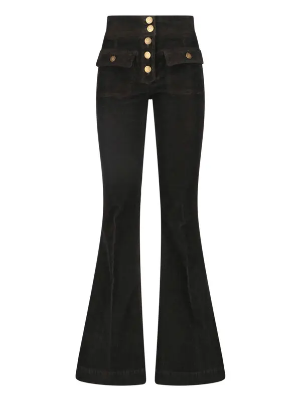 Seafarer High-waist Flared Corduroy Pants With Button Front - Brown