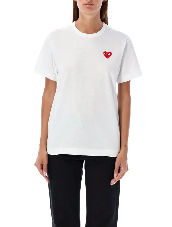 Play Comme Des Garcon Cotton T-shirt With Heart Logo Patch - Bianco