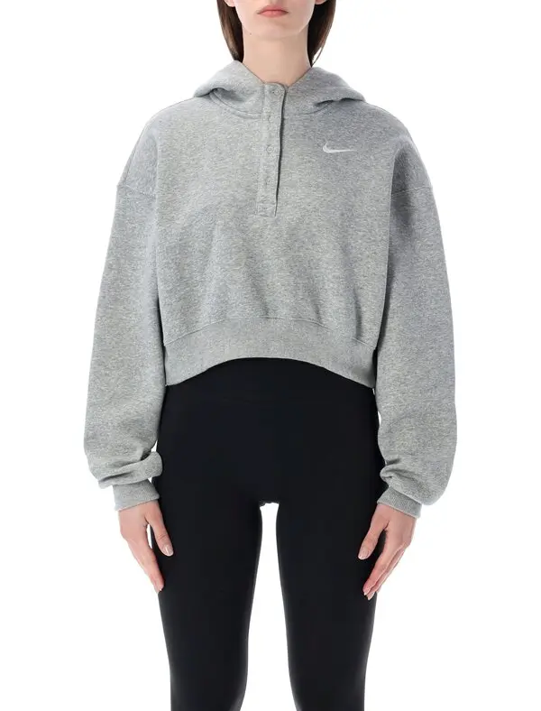 Nike Cropped Oversized Sweatshirt With Button Placket - Grey