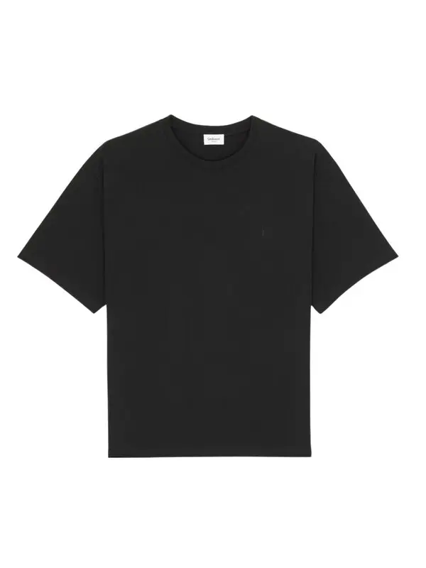 Saint Laurent Oversized Cotton T-shirt With Embroidered Chest Logo - Black