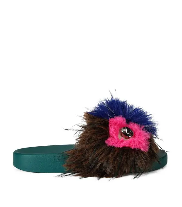 Kurt Geiger Faux Fur Meena Slides - Green