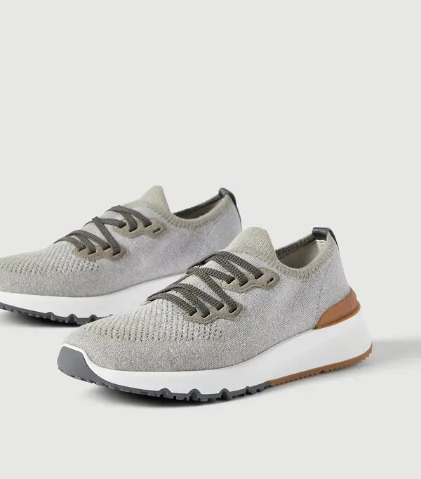 Brunello Cucinelli Cotton-blend Chiné-knit Sneakers