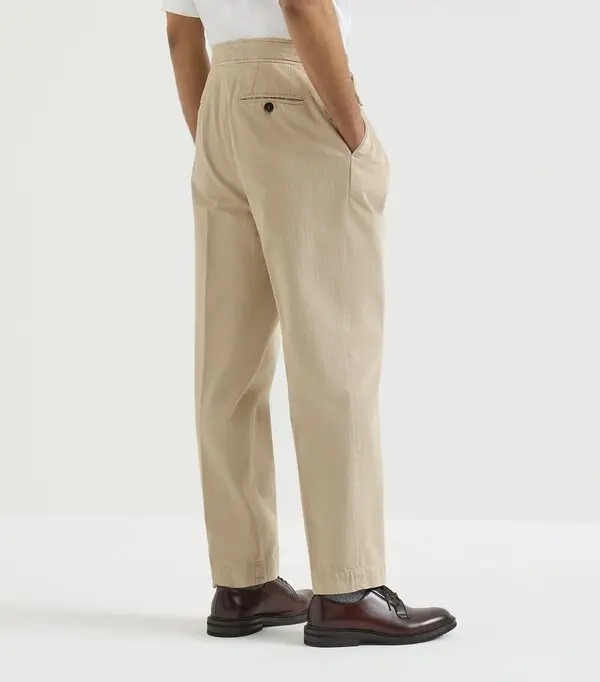 Brunello Cucinelli Cotton Chevron Double-pleated Trousers