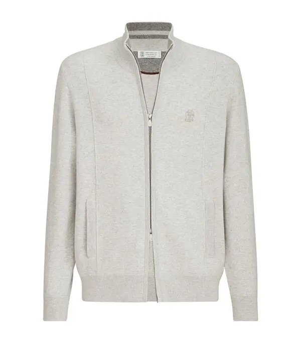 Brunello Cucinelli Cashmere-blend Zip-up Cardigan - White