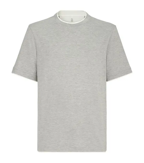 Brunello Cucinelli Silk-cotton Faux-layered T-shirt - Grey