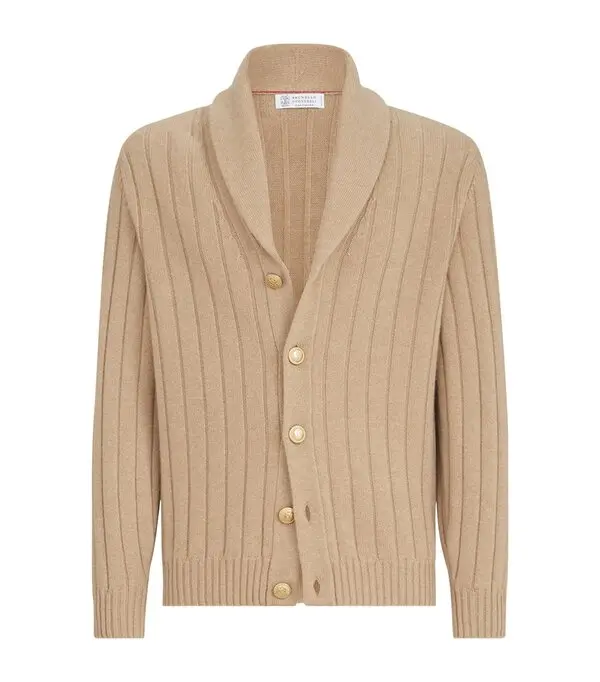 Brunello Cucinelli Cashmere Ribbed Cardigan - Beige