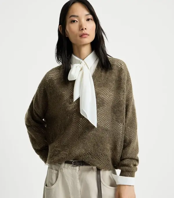 Brunello Cucinelli Open-work Embellished Sweater