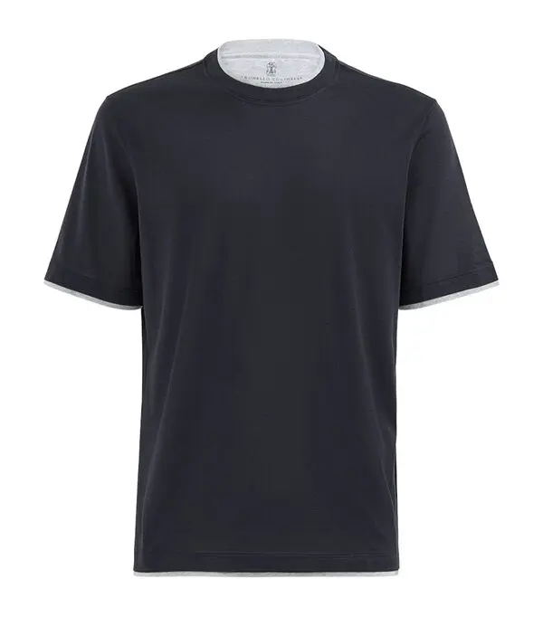 Brunello Cucinelli Silk-cotton Faux-layered T-shirt - Blue