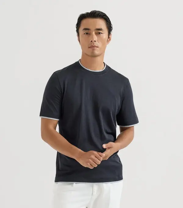 Brunello Cucinelli Silk-cotton Faux-layered T-shirt - Blue