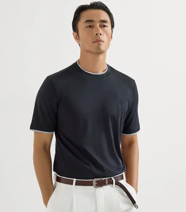 Brunello Cucinelli Silk-cotton Faux-layered T-shirt - Blue