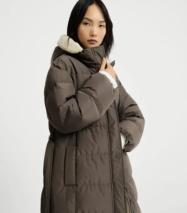 Brunello Cucinelli Down Taffeta Belted Puffer Jacket